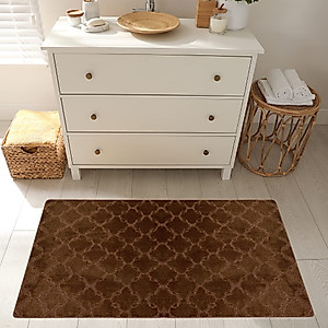 Aspen Design Machine Washable Kitchen & Bathroom Mat, Trellis Design Brown Color Large Size Slip Resistant Backing