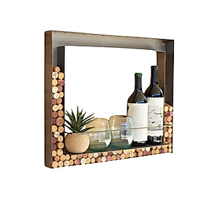 MY SWANKY HOME Unique Rustic Metal Cork Holder Wall Bar Wine Shelf Display Frame Minimalist