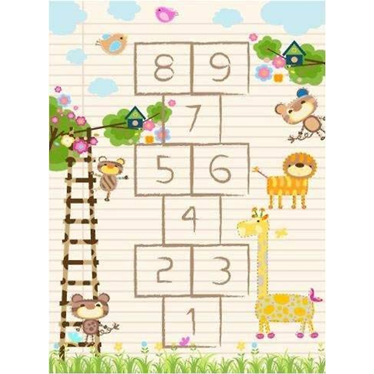 Ladole Rugs Distressed Numbers Pattern Animal Characters Area Rug - Soft Carpet for Kids Playroom, Little Girl, and Boy Bedroom, and Nursery - Cream and Multi, 6x9 (6'5" x 9'5", 200cm x 290cm)