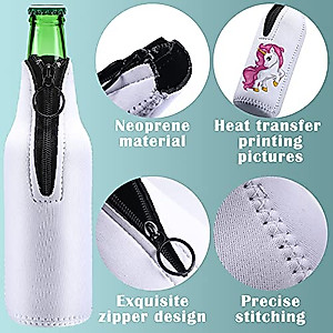 10 Pieces Sublimation Blanks Beer Bottle Cooler Sleeves White Neoprene Sleeve with Zipper Beer Sleeves for Bottles Can Cooler Insulator Glass Bottle Cover Sleeve Neck Beer Holder for 12 oz Bottle