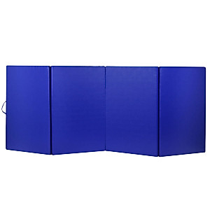 DORTALA Gymnastics Mat, 4'x10' Foldable Gym Exercise Mat with Carrying Handles, 4 Panel Folding Non Slip Mat for Home Gymnastics, Yoga, Fitness, Stretching Training ,Tumbling, Blue