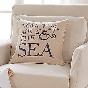 Levtex Home - Blue Bay - Decorative Pillow (18 X 18in.) - You, Me & The Sea - Natural, Navy and White