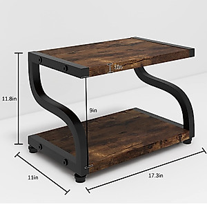 PUNCIA 2 Tiers Small Retro Wood Home Office Desktop Printer Stand Laser Printer Copier Stand with Storage Rustic Tabletop Heavy Duty Organizer Rack Shelf Desk Dual for Small Space Double Tiers Tray