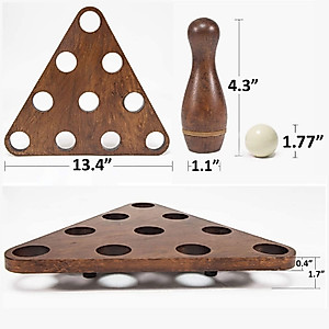 YDDS Shuffleboard Bowling Pin Set with 10 Pcs Premium Hardwood Bowling Pins Durabel Triangular Pinsetter Resin Bowling Ball and Carrying Bag, Fun for Shuffleboard Games