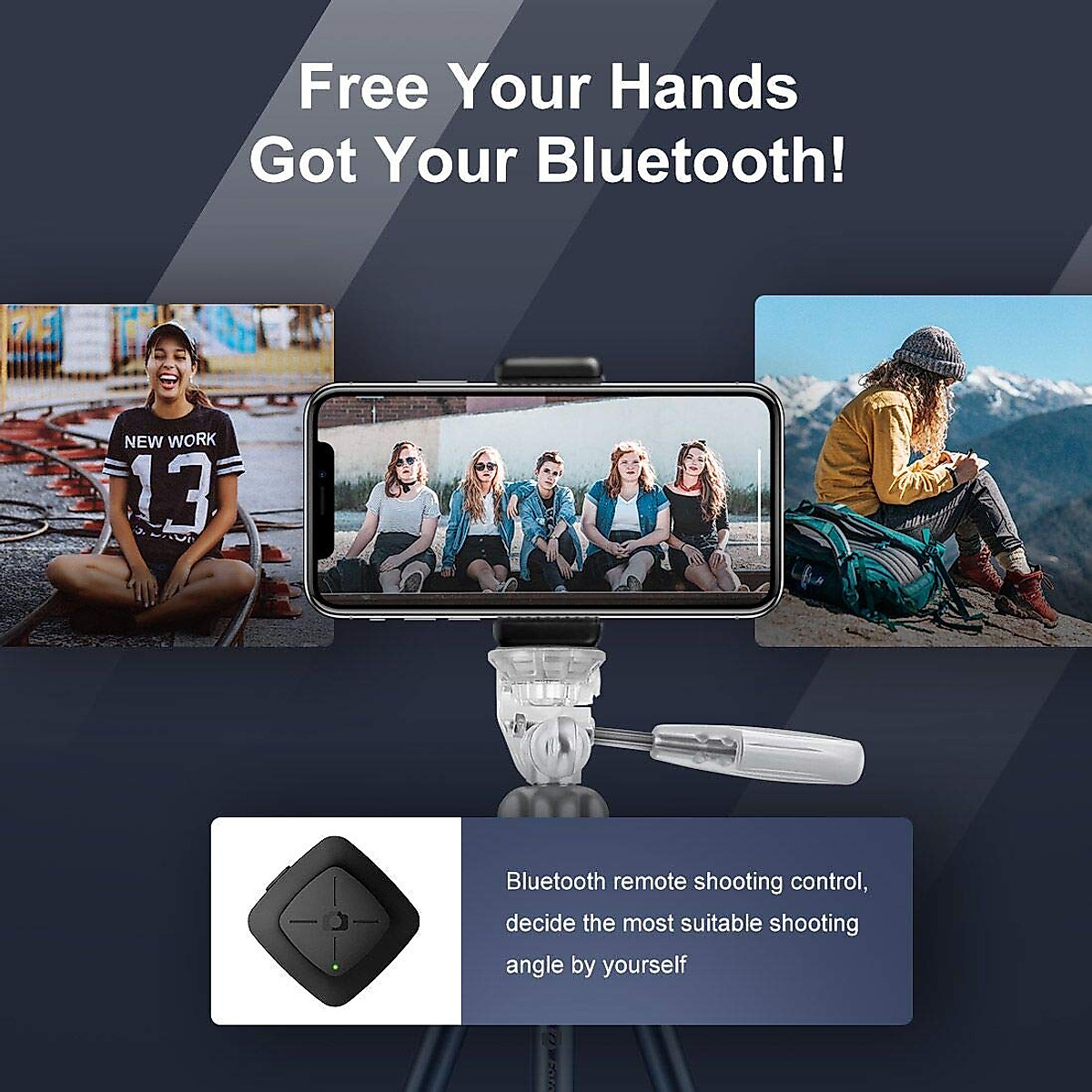 Phone Tripod Fotopro 40 Inch Lightweight Travel Tripod for iPhone Camera with Bluetooth Remote Phone Mount Portable Camera Tripod Stand for Vlogging Video Blue