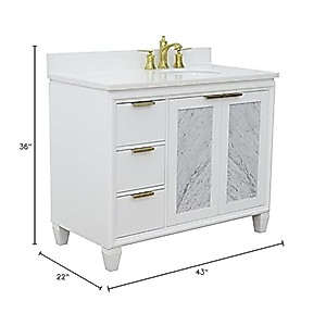 Trento 43" Solid Wood Vanity with Right Oval Sink in White Quartz Stone