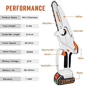 Mini Chainsaw Electric Cordless Chainsaw, Peektook Upgrated 6 Inch Chain Saw with 2 Battery and 2 Chains, Portable Mini Saw with Safety Lock and Strong Power Perfect for Trim Shrubs/Branches/Logging