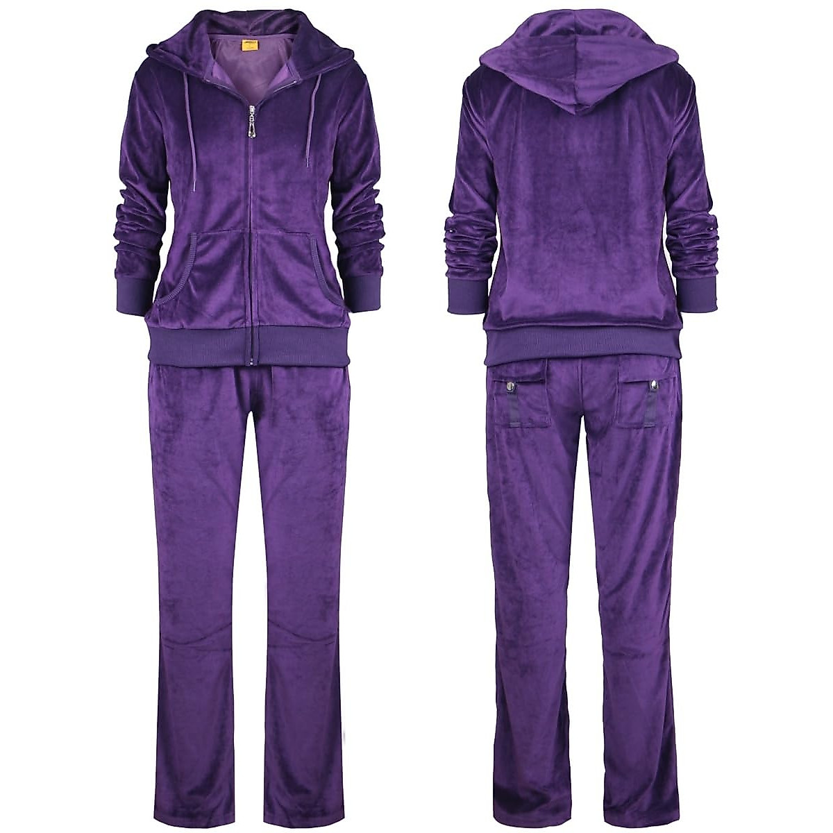 LeeHanTon Women Jogging Suits Sets Velour Outfit Athletic Zip Up Hoodie and Sweatpants Solid Workout 2 Pieces Tracksuit Purple M
