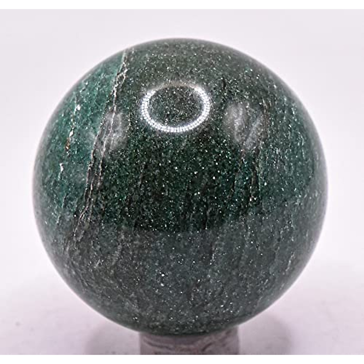 45mm 135g Dark Deep Green Jade Sphere Polished Natural Sparkling Nephrite Gemstone Crystal Mineral Décor Ball - India + Stand