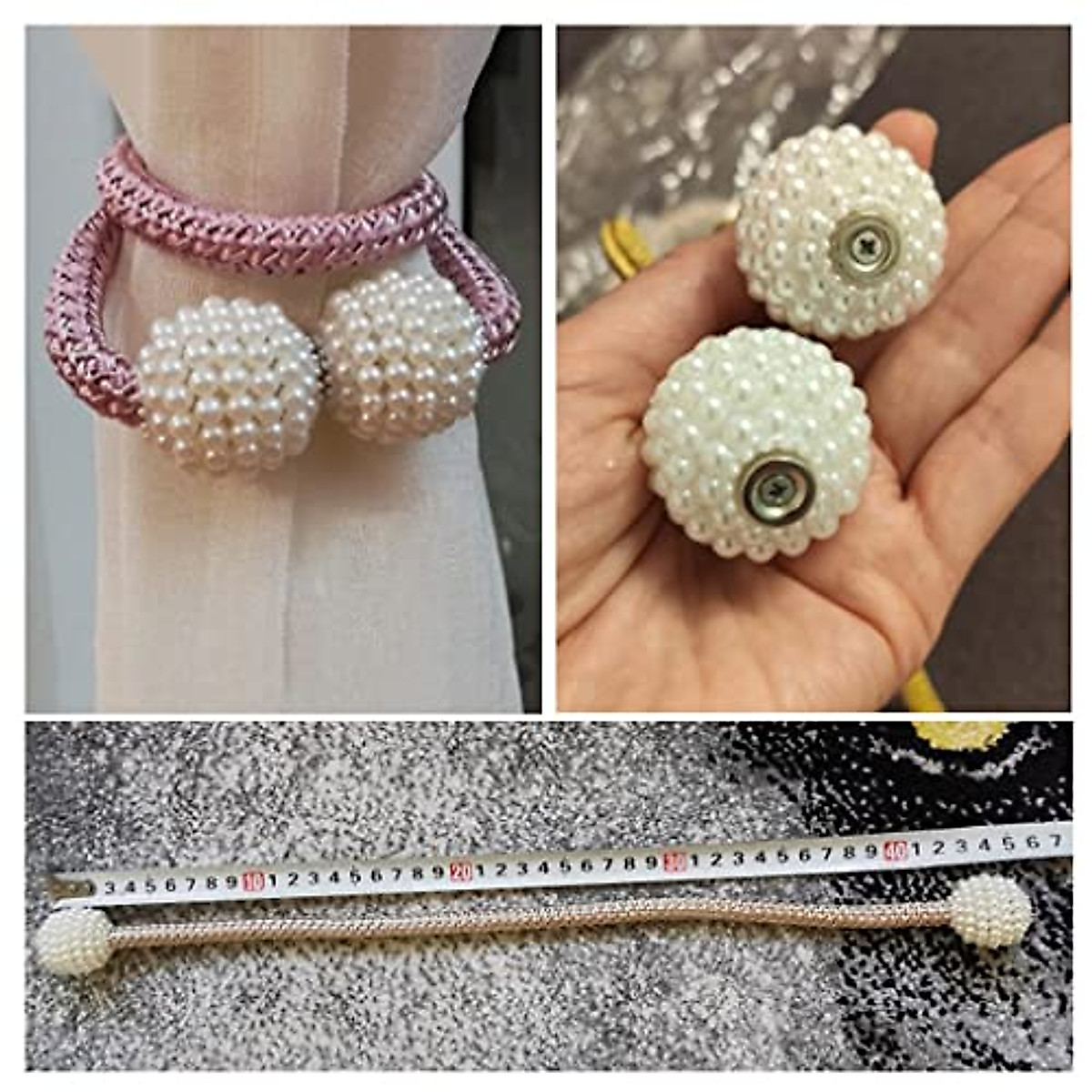DHTDVD 4Pcs Pearl Magnetic Curtain Clip Curtains Holder Tieback Buckle Hanging Ball Buckle Tie Back Curtain Accessories