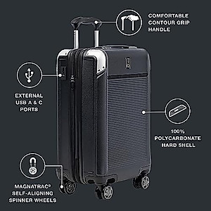 Travelpro Platinum Elite Hardside Expandable Spinner Wheel Luggage TSA Lock Hard Shell Polycarbonate Suitcase, Shadow Black, Compact Carry on 20-Inch