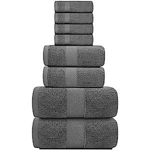 White Classic Luxury Grey Bath Towel Set - Combed Cotton Hotel Quality Absorbent 8 Piece Towels | 2 Bath Towels 700GSM | 2 Hand Towels | 4 Washcloths [Worth $72.95] 8 Pack | Gray