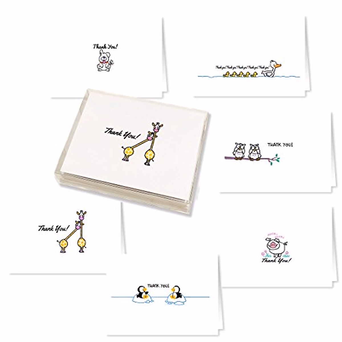 18 Assorted Thank You Note Cards - Blank Assorted Thank You Notes - Boxed Set Cute Animals Note Cards