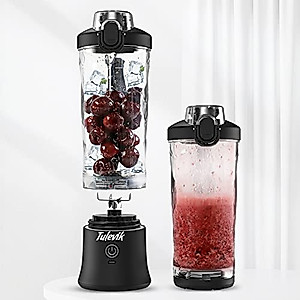 Portable Blender,Tulevik Personal Blender for Shakes and Smoothies with 6 Blades,20 Oz Mini Blender with Travel Lid and USB Rechargeable for Kitchen/Gym/Travel/Office, BPA-Free, Black