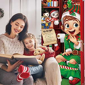 WovWeave Christmas Elf Door Cover Funny Merry Christmas Door Cover Decorations Santa Elves Xmas Party Hanging Banner Backdrop Background for Front Door Christmas Holiday New Year Supply, 71 x 35 Inch