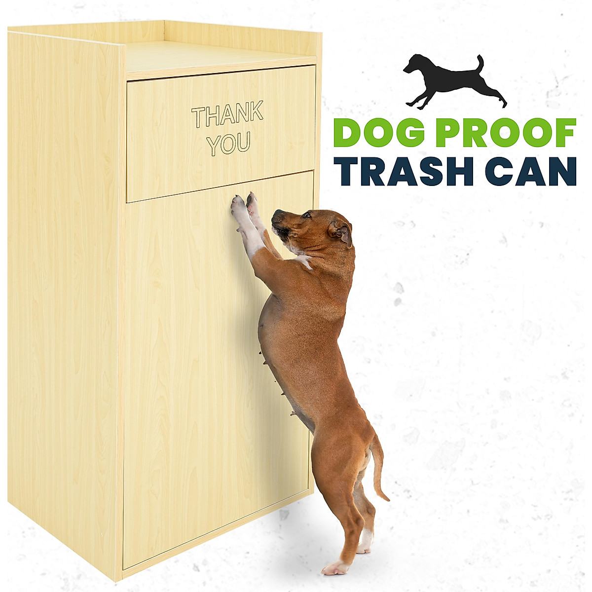 Alpine Restaurant Trash Can Cabinet with Tray Holder - Thank You Trash Can, Commercial Trash Can 40 Gallon Garbage Can Cabinet for Restaurants, Cafeterias (Oak)