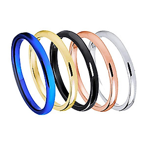 CLOUD DANCER Glory 2mm Rose Gold Plated Polish Comfort Fit Thin Domed Tungsten Carbide Ring Wedding Band-Five Colors (Blue, 7)