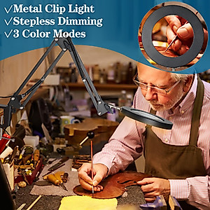 10X Magnifying Glass with Light, HITTI 1,800 Lumens Stepless Dimmable, 3 Color Modes, 4.2″ Real Glass Lens LED Desk Lamp & Clamp, Magnifier Light and Stand for Crafts Welding Close Work