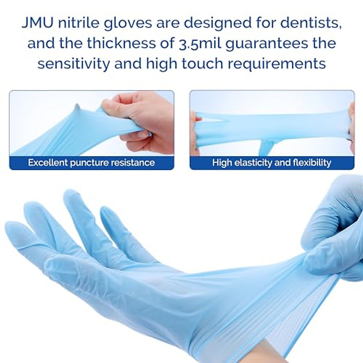 JMU Nitrile Gloves Disposable Latex Free Medium, 200 Count,3.5Mil,Blue