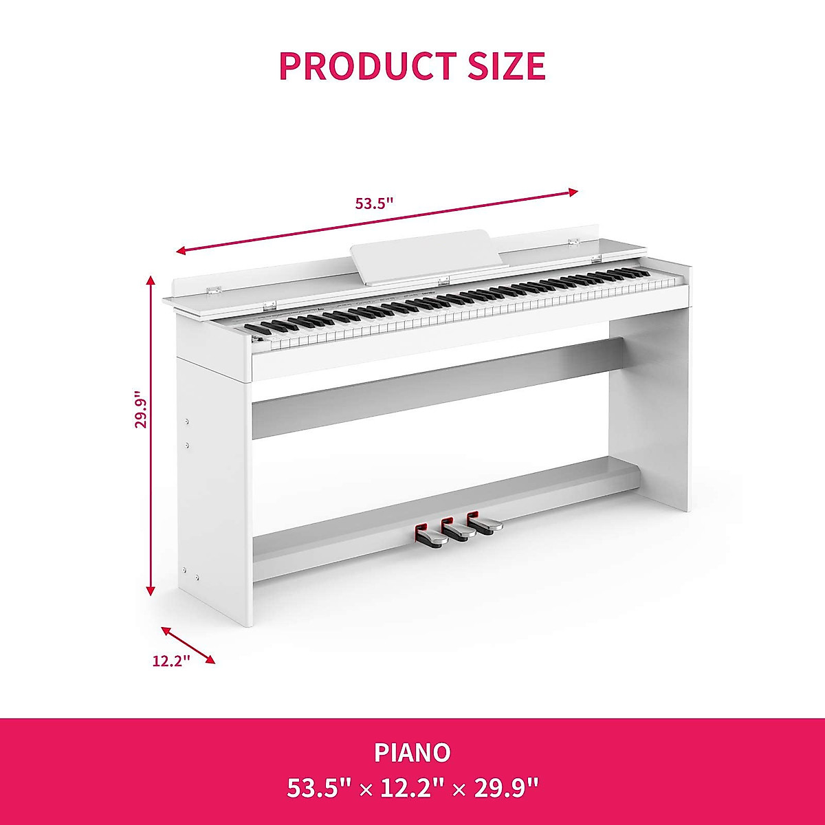 LAGRIMA LAG-900 88 Key Digital Piano Full Size Electric Keyboard w/Music Stand+Power Adapter+3-Pedal Board+Instruction Book+Headphone Jack for Beginner/Adults, White (Piano Only)