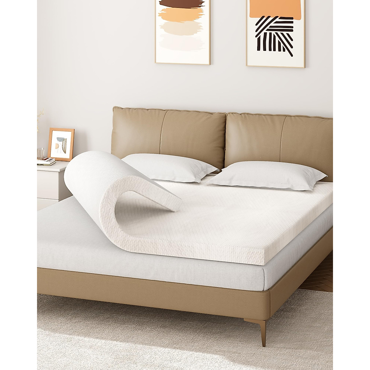 Slumbrae [Full XL] Mattress Topper, 4" Memory Foam Mattress Topper with Ultra Soft Cover & Corner Straps, CertiPUR-US Certified, Gold