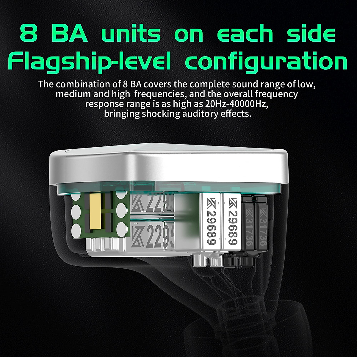 Linsoul KZ AS16 Pro 16BA Balanced Armature Drivers Earphones HiFi Bass in Ear Monitor Earphones with Detachable 0.75mm 2 pin Cable (Cyan, with Mic)