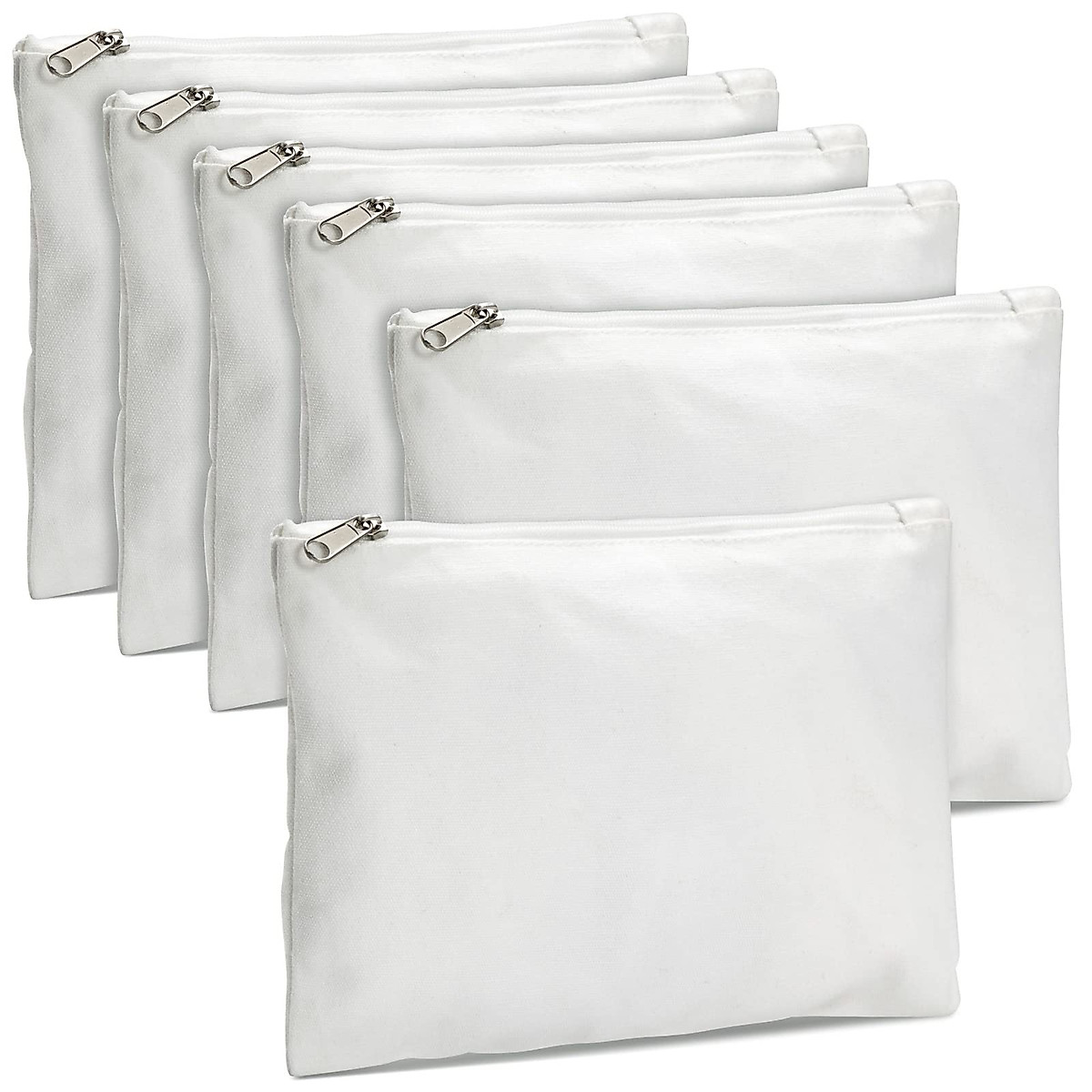 Bright Creations 6-Pack White Makeup Bag Set with Zipper - 8x6 Customizable Cotton Canvas Pouches for DIY Arts and Crafts, Items to Tie-Dye for Cosmetic Items, Stationary, Party Favors