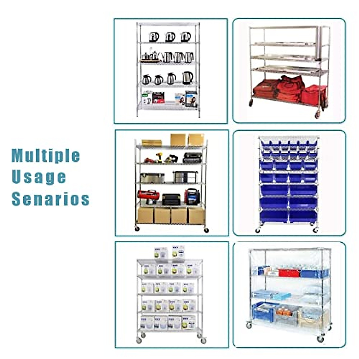 5-Shelf Shelving Storage Units on Wheels Heavy Duty Steel Shelf Wire Rolling Shelving Organizer Rack with Lockable Casters for Restaurant, Warehouse, Home, Organization (59.06" x 17.72" x 70.87")