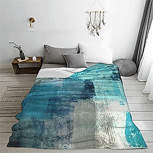 Teal Grey Throw Blanket Flannel Fleece Turquoise Abstract Art Painting Lightweight Soft Fuzzy Cozy Couch Bed Blanket Fall Winter Decor Christmas Birthday Gifts Kids Adult 60"x50"