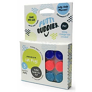 PUTTY BUDDIES Original Swimming Earplugs 3-Pair Pack (Purple/Teal/Magenta)