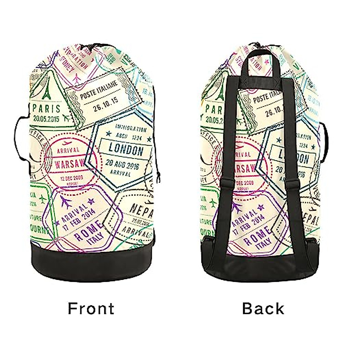 Travel Stamps Visa Nylon Travel Laundry Bag for Luggage Dirty Heavy Duty Dirty Clothes Organizer with Drawstring Closure & Shoulder Straps Laundry Hamper Liner for Apartment College Dorm Factories