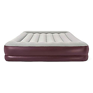 Bestway Pavillo Tritech Inflatable Queen Air Mattress Indoor or Outdoor Bed with Electric Pump, Tight Sealing Plug, and Storage Bag, Maroon