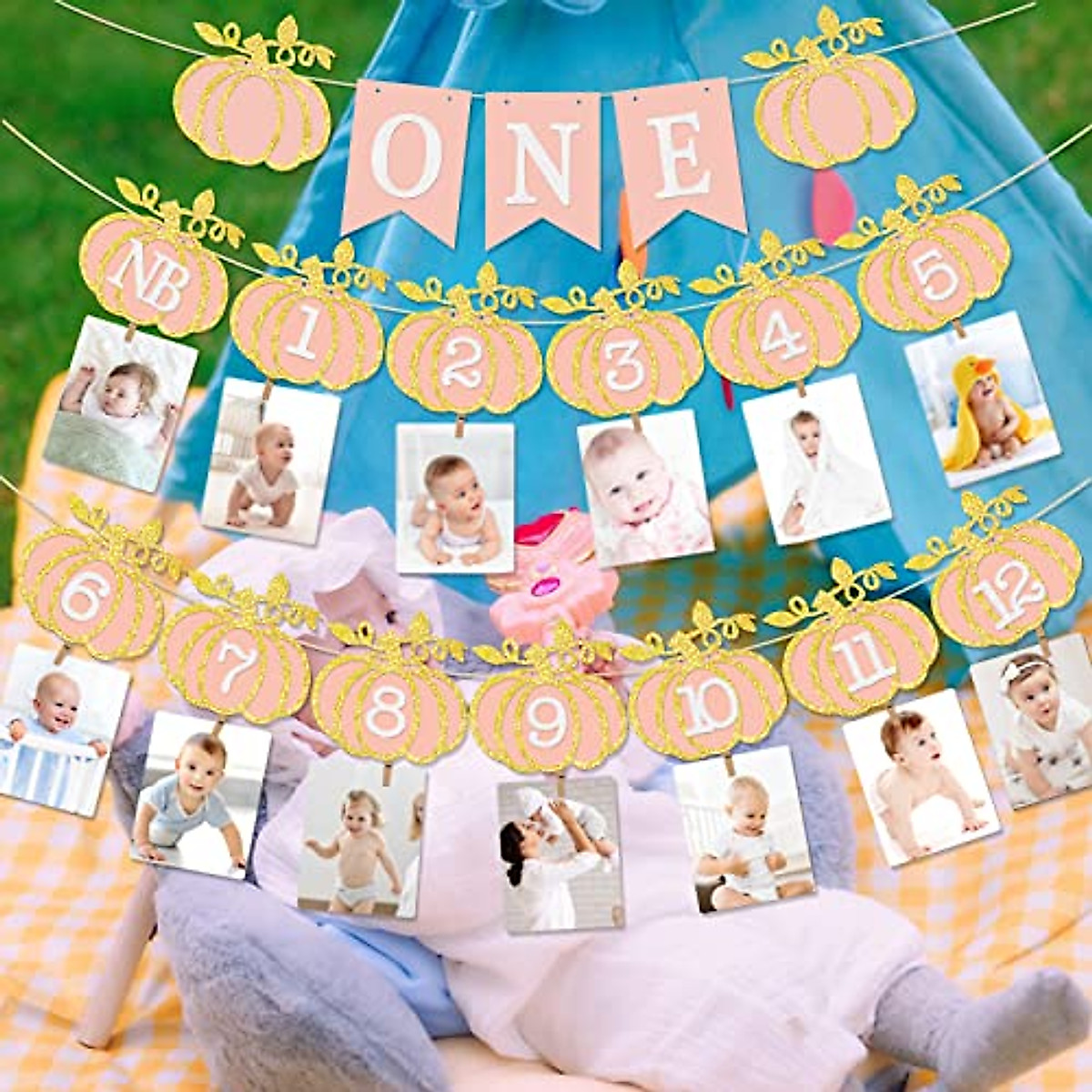 Pumpkin First Birthday Girl 12 Month Photo Banner for First Birthday Our Little Pumpkin is Turning One Decorations Pumpkin Birthday Decorations Girl