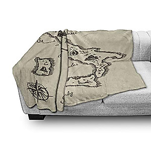Lunarable Italy Throw Blanket, Vintage Style Italian Political Map with City Names Engraved Style with Wind Rose, Flannel Fleece Accent Piece Soft Couch Cover for Adults, 50" x 70", Beige Taupe