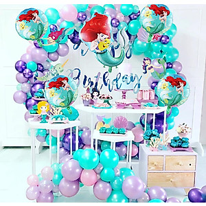 5Pcs Ariel Mermaid Princess Foil Balloons,Little Mermaid Theme Birthday Party Decorations for Girls