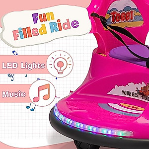 TOBBI Toddlers Bumper Car, 12v Baby Electric Ride On Snail Shape Toy with Remote Control/Children DIY Funny Stickers/360 Degree Spin for Kids of Ages 3-9-Rose Red