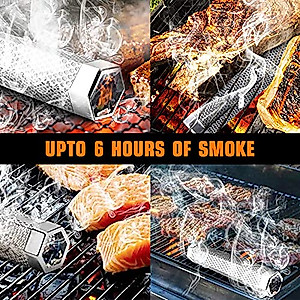 YiiMO Smoke Tube for Pellets, 12'' Pellet Smoker, plus Fiberglass BBQ Grill Mat Heat Resistant