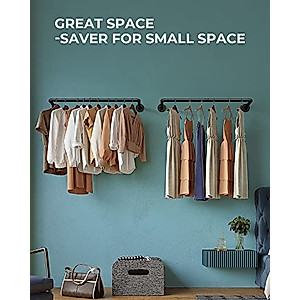 OROPY Industrial Pipe Clothes Rack Wall Mounted Set of 2, 38.4 inches Heavy Duty Iron Pipe Clothing Garment Rail, Multi-Purpose Clothing Hanging Rod for Laundry Room and Closet Storage