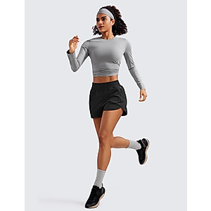 CRZ YOGA Women's High Waisted Running Shorts Mesh Liner - 3'' Dolphin Quick Dry Athletic Gym Track Workout Shorts Zip Pocket Black Medium