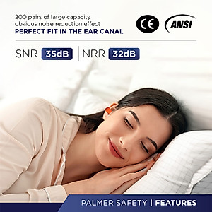 ATERET Earplugs 200 Pairs I 32db Noise Cancelling Soft Disposable Ear Plugs I Safety Hearing Protection for Travel Concert Hunting Shooting Range Work Construction