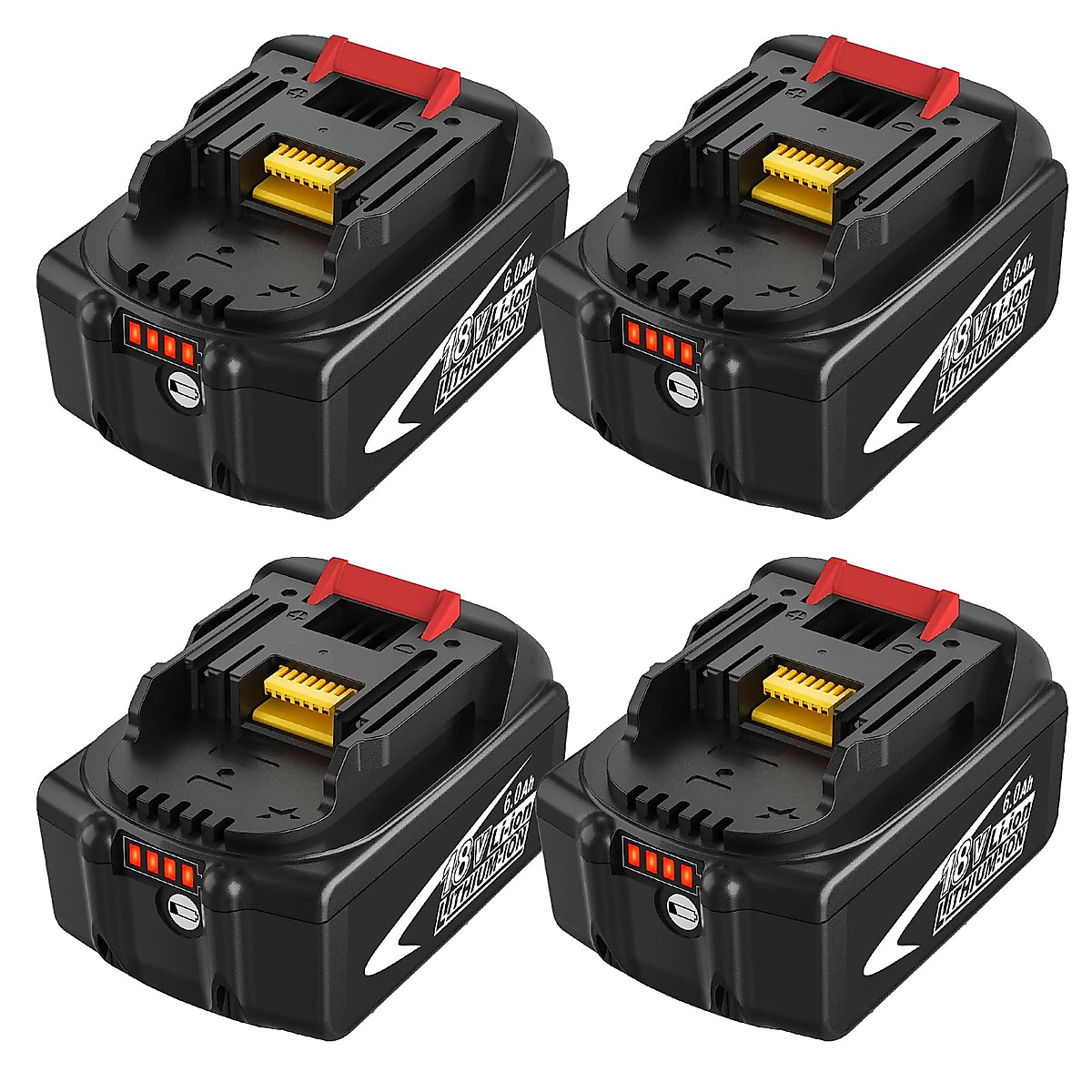 4 Packs 6.0Ah Li-ion Battery Replacement for 18V Battery BL1860B Compatible with 18 Volt Lithium Battery BL1850 BL1850B BL1840 BL1840B BL1830 BL1815 Cordless Power Tools(Red)
