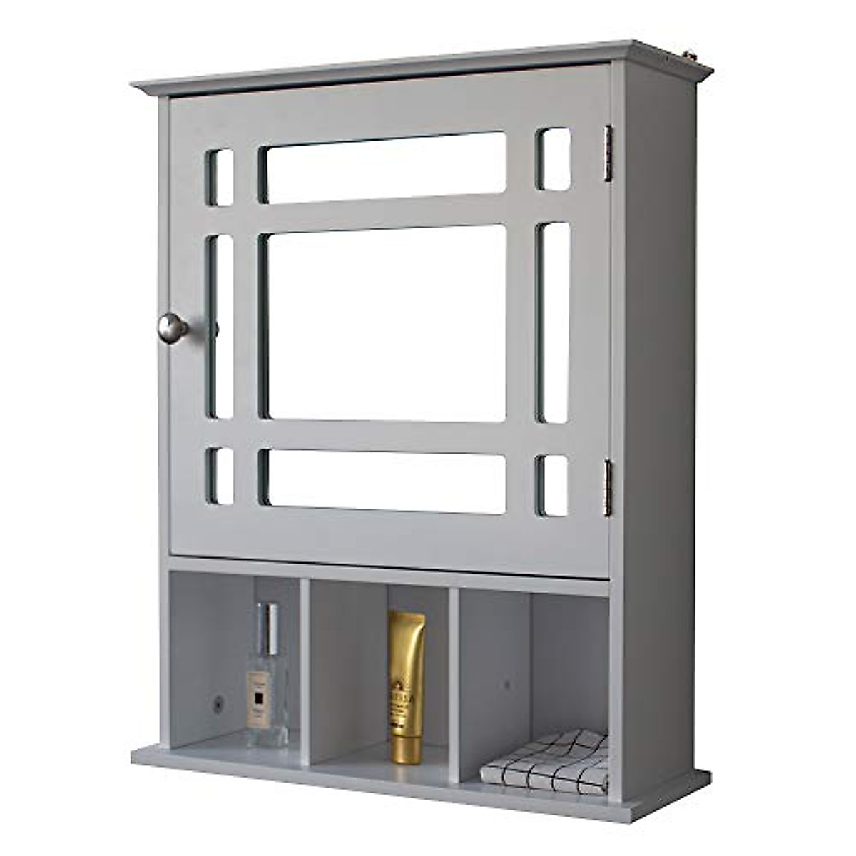 lvssiao Bathroom Wall Mirror Medicine Cabinet, Single Door Three Compartment Storage Bathroom Cabinet MDF Spray Paint White Bathroom Wall Cabinet, 18.90 x 6.50 x 23.63