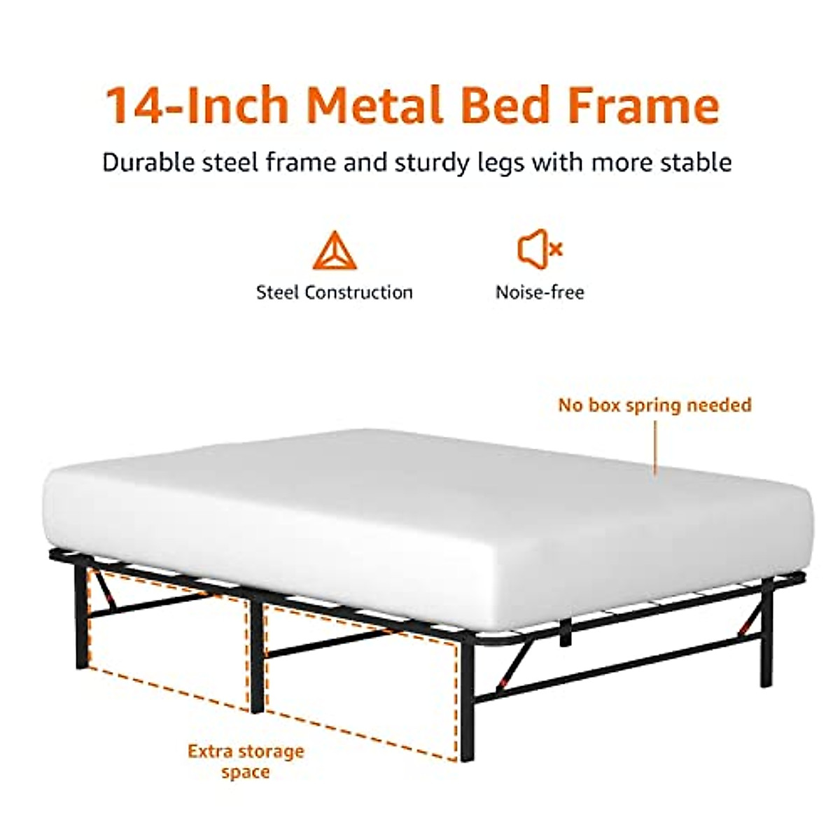 Amazon Basics Foldable Metal Platform Bed Frame with Tool Free Setup, 14 Inches High, Full, Black