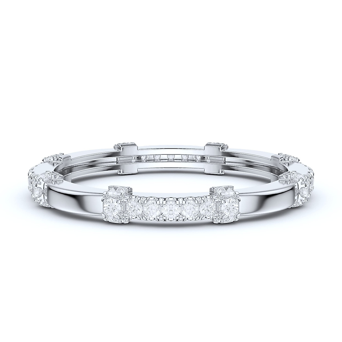 PRSTANI 10K White Gold Petite Wave Shape Simulated Diamond Wedding Band Eternity Ring (8)