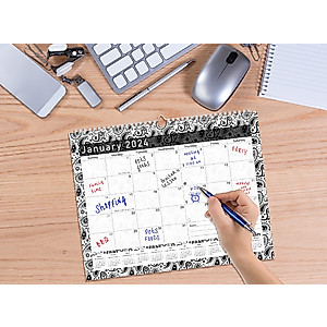 2023-2024 Monthly Spiral-Bound Wall/Desk Calendar - 16 Months Desktop/Wall Blotter Calendar/Planner - (Black&White Paisley - Edition #011)