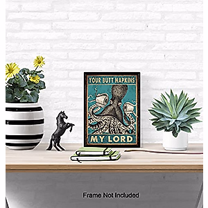 Octopus Nautical Bathroom Decor - Butt Napkins - Beach Bathroom Decor - Bath Wall Decor - Funny Bathroom Decor - Guest Bathroom Decorations - Toilet Paper Wall Art - Restroom Sign - Powder Room Decor