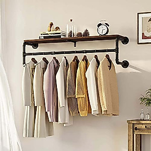 Wall Mounted Clothes Rail with Shelf, 36.2” Garment Rack Wall Hanger, Space-Saving Industrial Pipe Clothes Bar Rack, for Laundry Room and Closet Storage