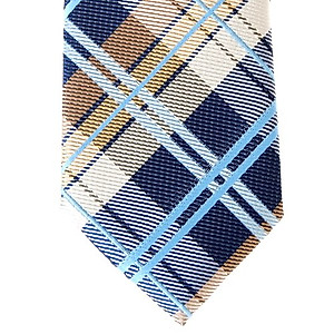 Retreez Elegant Plaid Check Woven Microfiber Skinny Tie - Navy Blue and Khaki