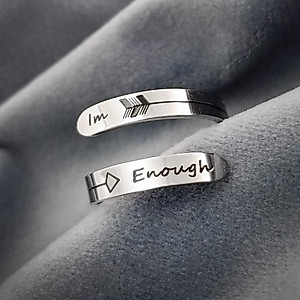 Vrycot Im Enough Themb Ring Adjustable Stainless Steel Silver Inspirational Opening Cute Stacking Hiphop Band…