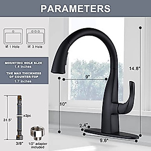 WOWOW Black Kitchen Faucet, Pull Down Kitchen Faucet Stainless Steel Gooseneck Kitchen Sink Faucet Single Handle Water Faucet, Utility Sink Faucet for Laundry RV (Patent Product)